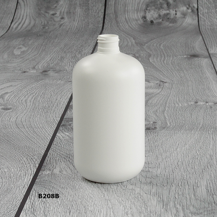 16 oz White HDPE Boston Round 24-410 - B208B