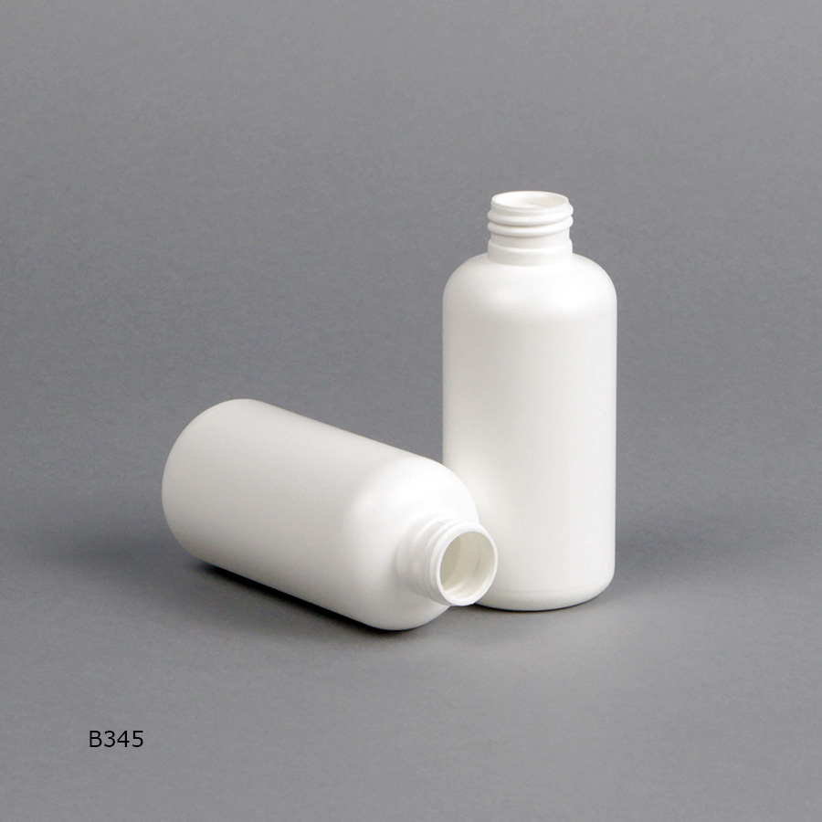 4 oz White HDPE Boston Round 24-410 Flamed - B345