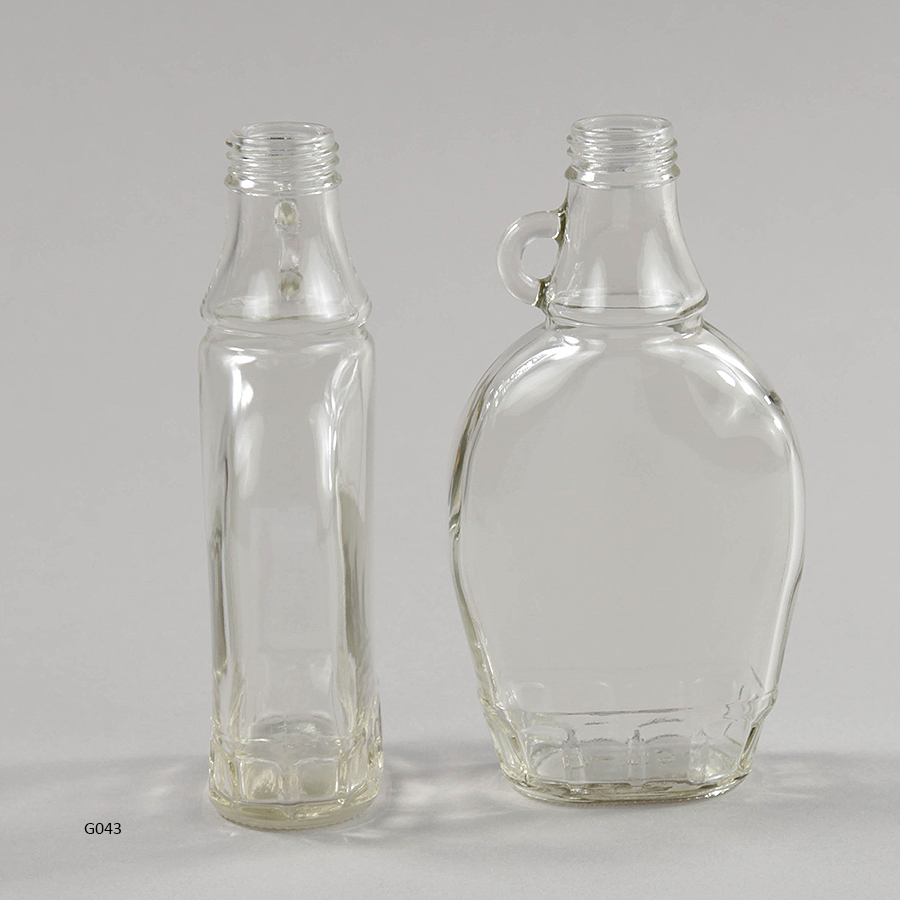 8 oz Flint Glass Handled Syrup Bottle 28-400 (3036/plt) - G043