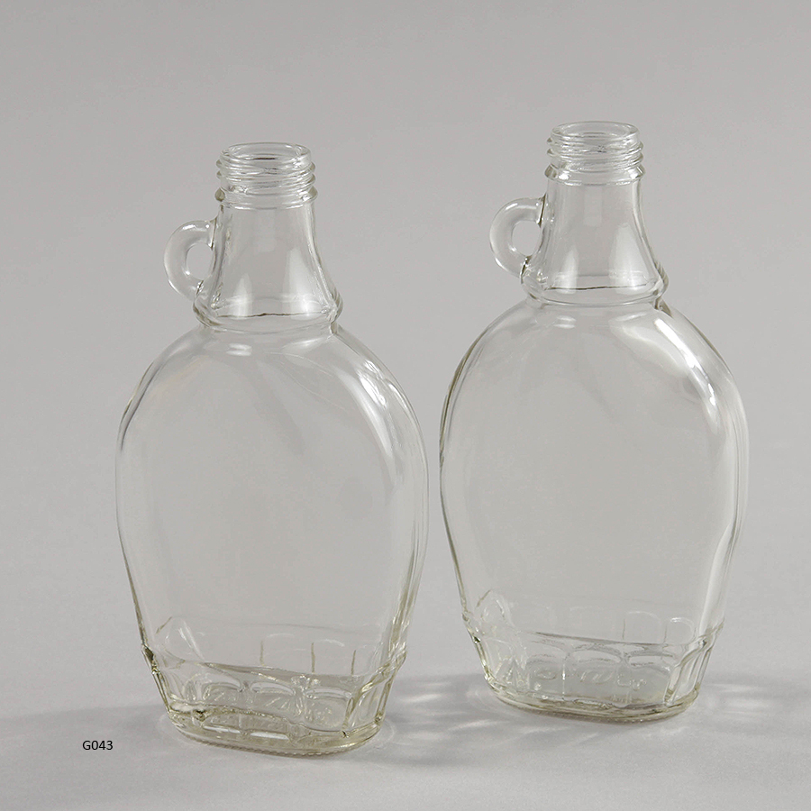 8 oz Flint Glass Handled Syrup Bottle 28-400 (3036/plt) - G043