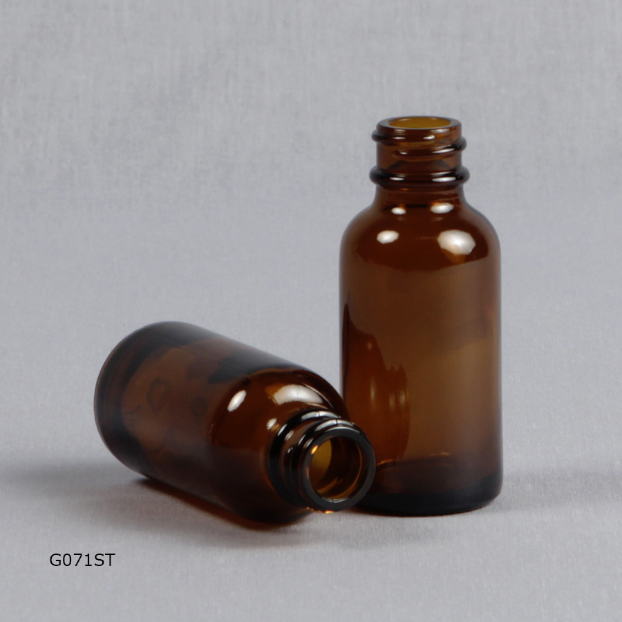 1 oz Amber Glass Boston Round 20-400 Tray Pack (120/tray) - G071ST