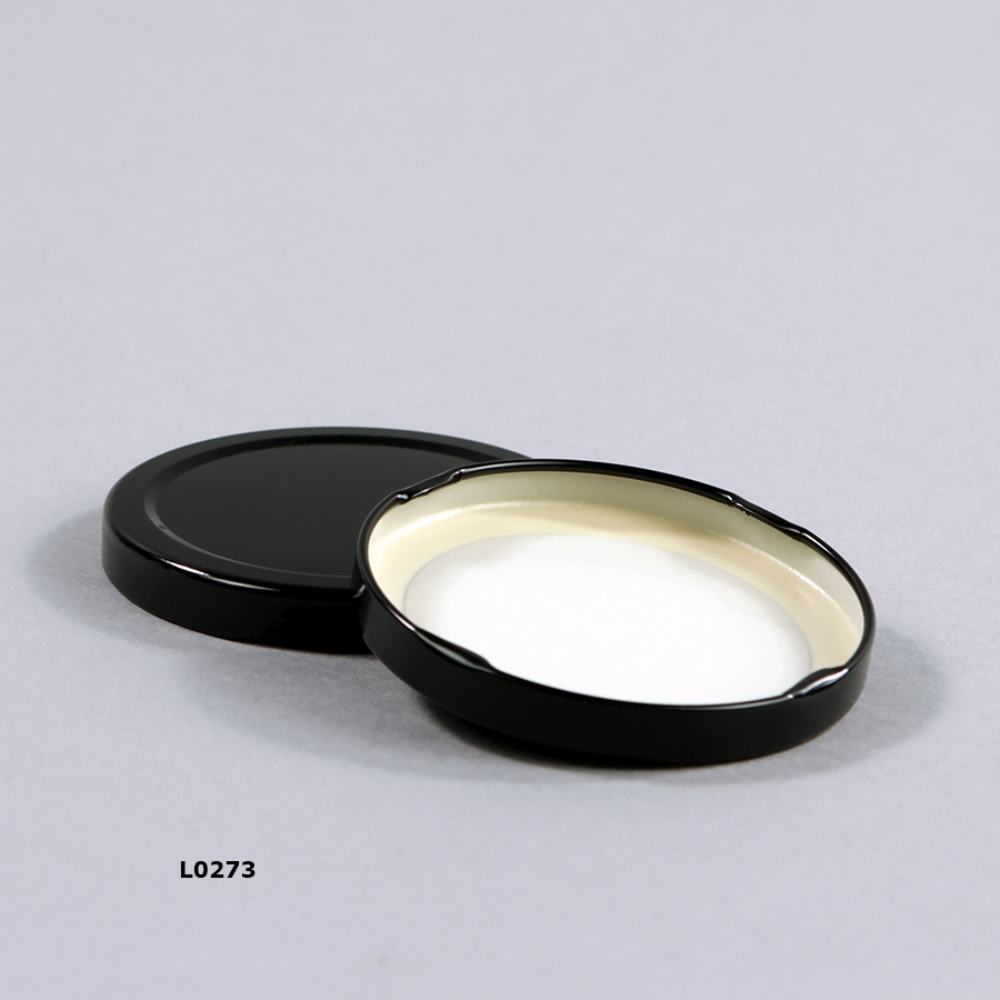 70-2030 Lug Black Metal Lid Plastisol Lined No Button - L0273